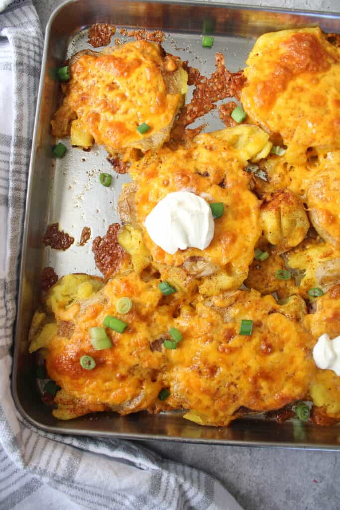 Smashed Potatoes With Cheese - The Midwest Kitchen Blog