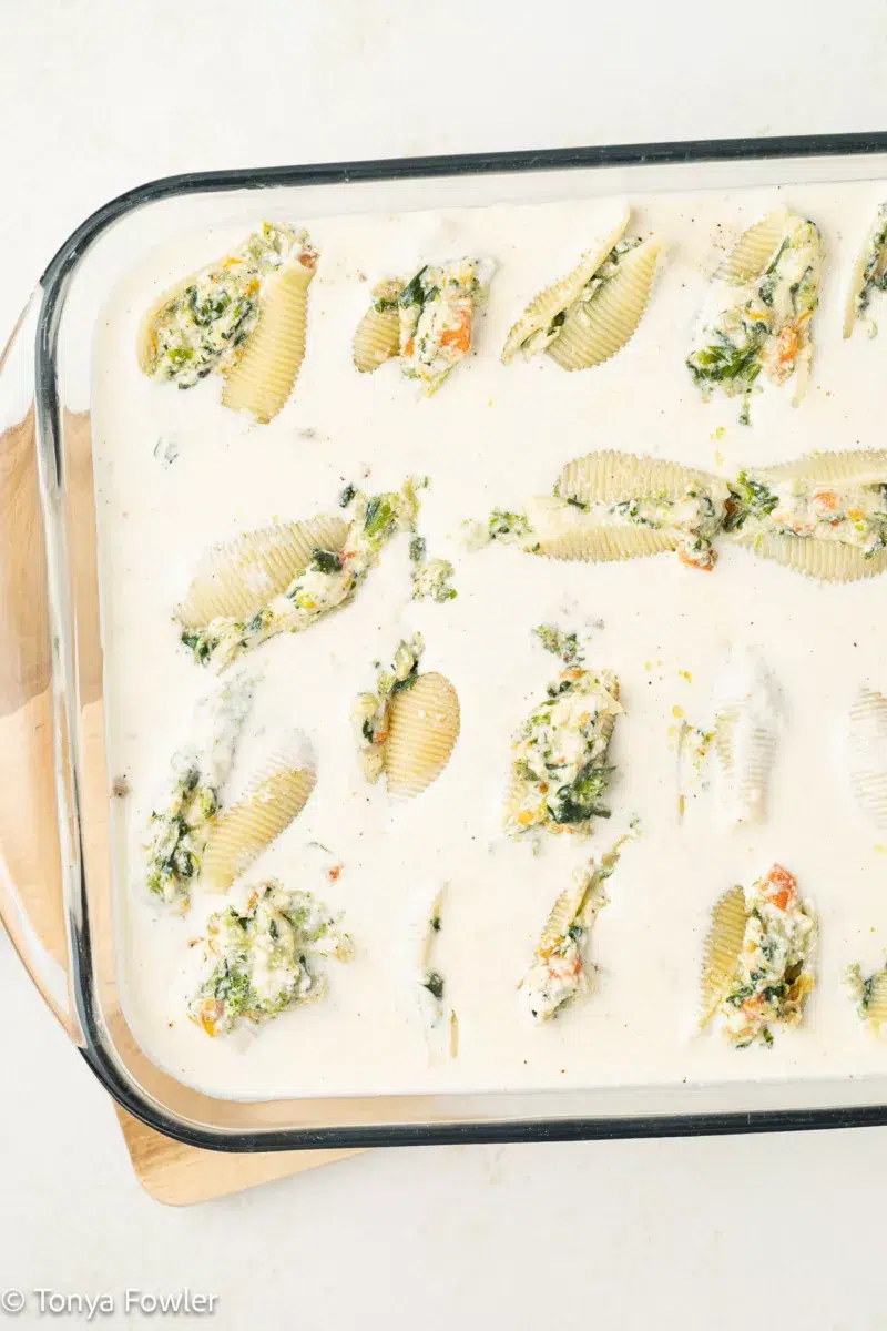 Creamy Vegetable Stuffed Shells - The Midwest Kitchen Blog